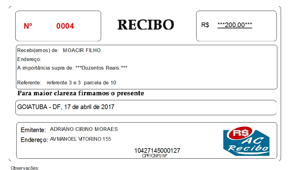 Emissor de recibo e nota promissória - Ac Softwares.com.br